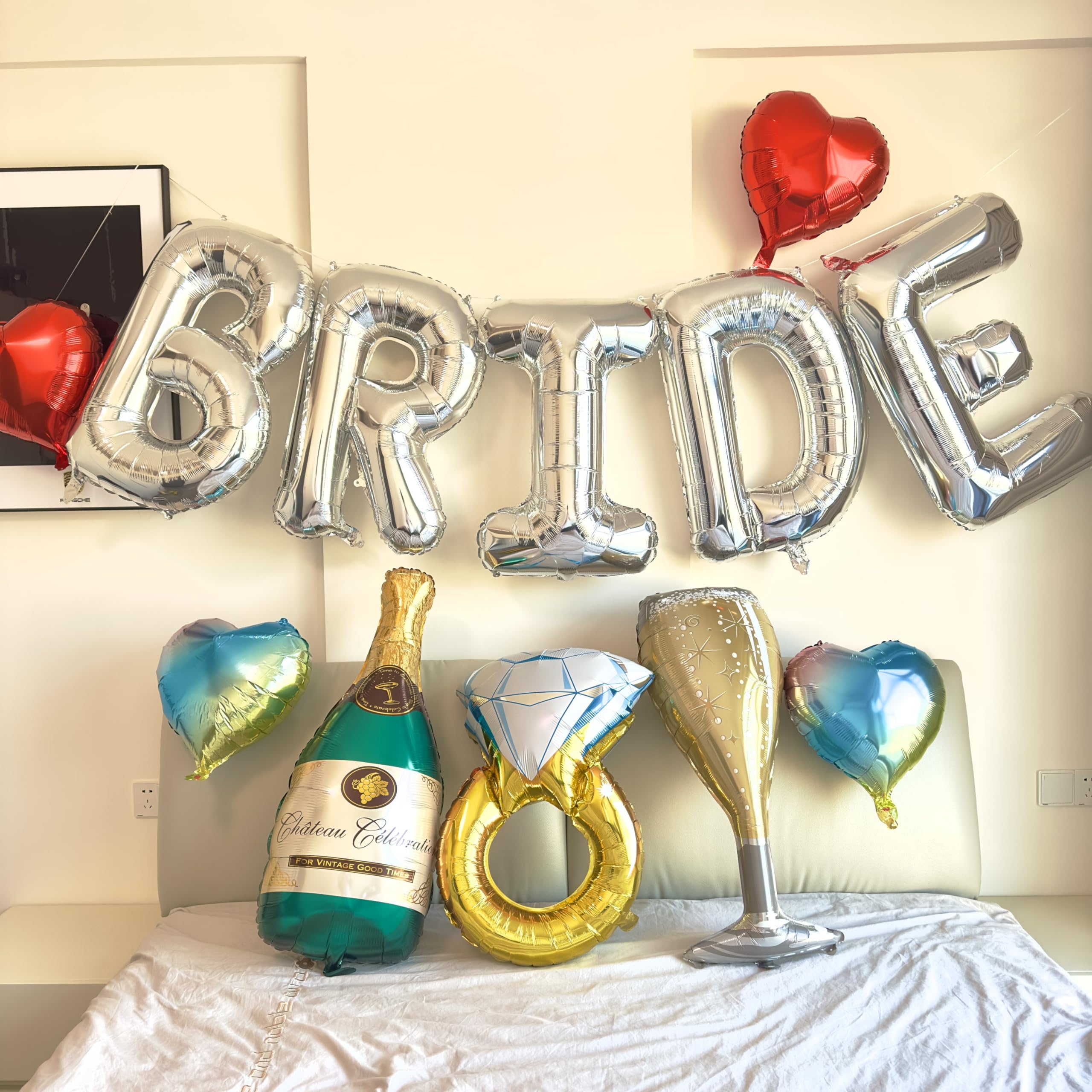 Huge Silver Bride Balloons Set， Diamond Ring Balloon, Silver Bachelorette Party Decorations Bride Balloons Bachelorette Bachelorette Balloons,Bridal Shower Balloon, Bride Decorations