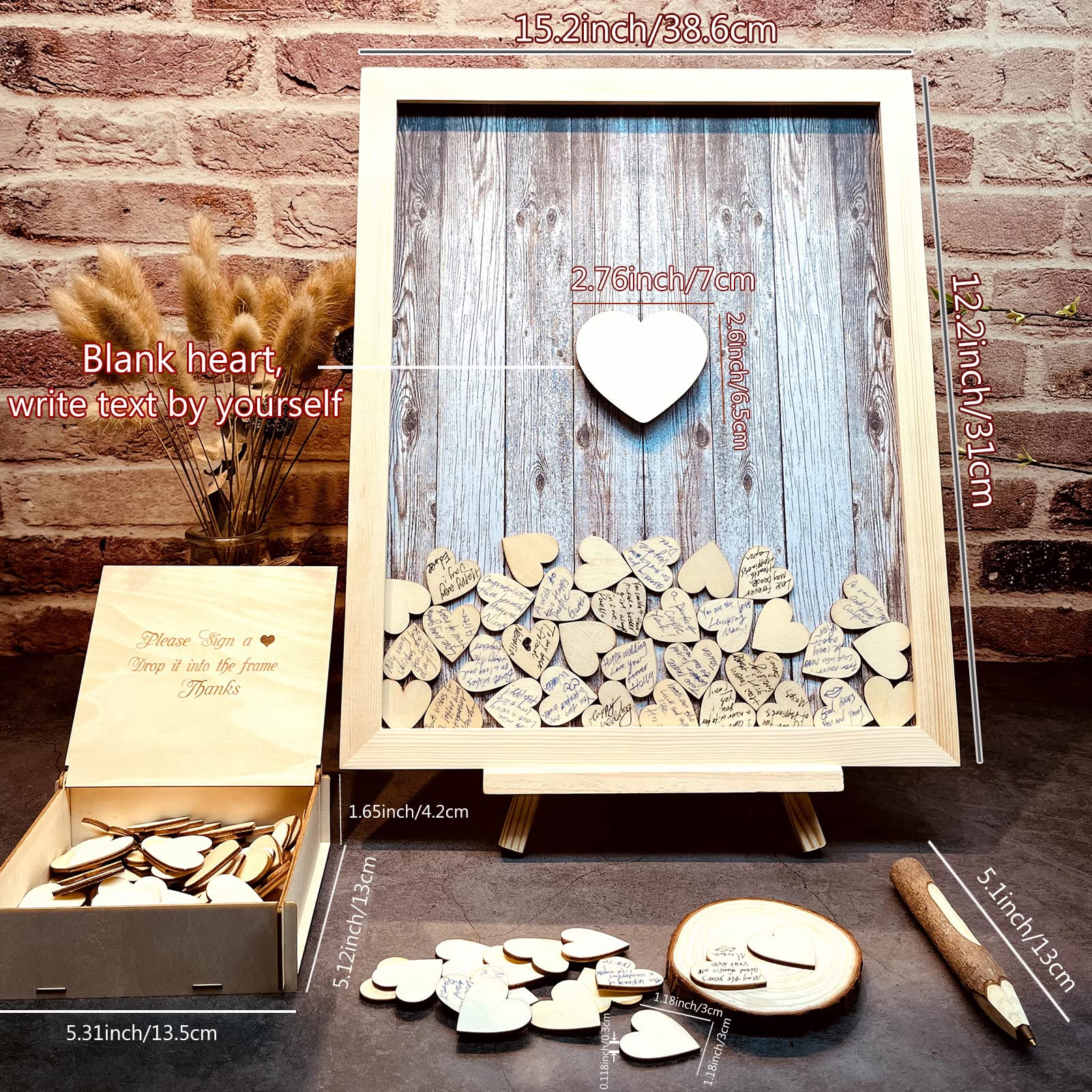 Wedding Guest Book Alternative Rustic Wedding Table Decorations Wedding Favors Wedding Decorations for Reception Wedding Bridal Shower Decor Vow Books with 100 Wood Hearts