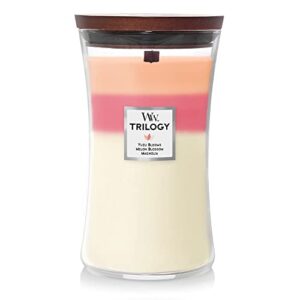 woodwick large hourglass candle, blooming orchard - premium soy blend wax, pluswick innovation wood wick, made in usa