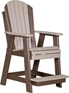 luxcraft plastic poly adirondack balcony chair with built-in footrest, counter height outdoor patio dining chair (weatherwood & chestnut brown)