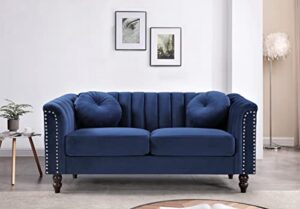 us pride furniture modern luxury velvet couch for living room with turned wood legs and removable cushions, contemporary 3 seater accent piece, 61.4'' wide sofa, dark blue