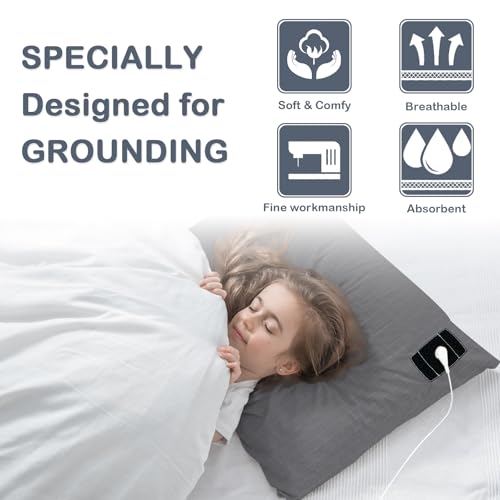 NIULAFR Grounding Pillowcase with 5% Silver Fiber, Grounding Pillow Case with 15ft Grounding Cord for Better Sleep (1pc-20 * 30in)