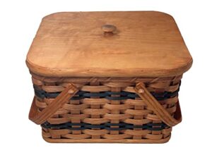 amish baskets and beyond large square oak double pie carrier basket swinging handles (blue)