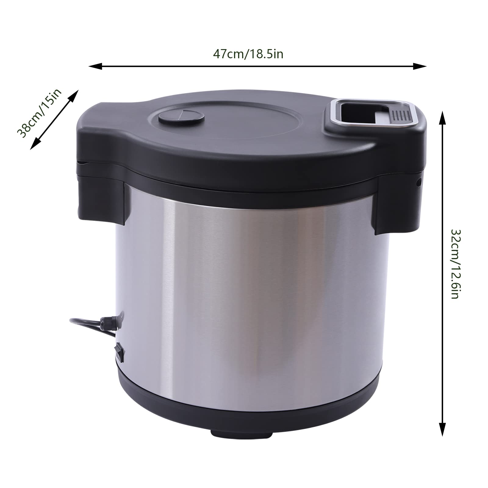 Commercial Electric Rice Warmer, Non-Stick Inner Pot, Efficient Insulation Electric Rice Warmer, Stainless Steel,19 L/20QT-Large, 154.4℉/161.6 ℉, Black (Warm Function only, not a Cooker)