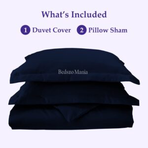 Bedszo Mania Navy Blue Duvet Cover Full/Queen 3 PCs 600 TC Egyptian Cotton Comfy Soft Quilt Cover Breathable & Six Corner Ties (3 PCs Duvet Cover Set in 90"x90" Inch 2 Pillow Shams in Size 20"X30")