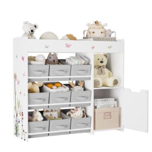 botlog kids bookshelf, toy storage organizer with bookcase, children's toy shelf with 9 bins for children's room, playroom, hallway, kindergarten, school white