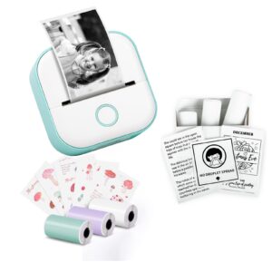 memoking t02 portable small printer with 3 rolls paper, sticker printer machine for study, notes, pictures, photos, journals, diy and white sticky paper