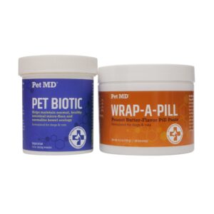 pet md biotic probiotic powder & wrap a pill peanut butter flavor pill paste