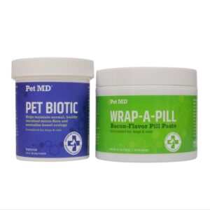 pet md biotic probiotic powder & wrap a pill bacon flavor pill paste