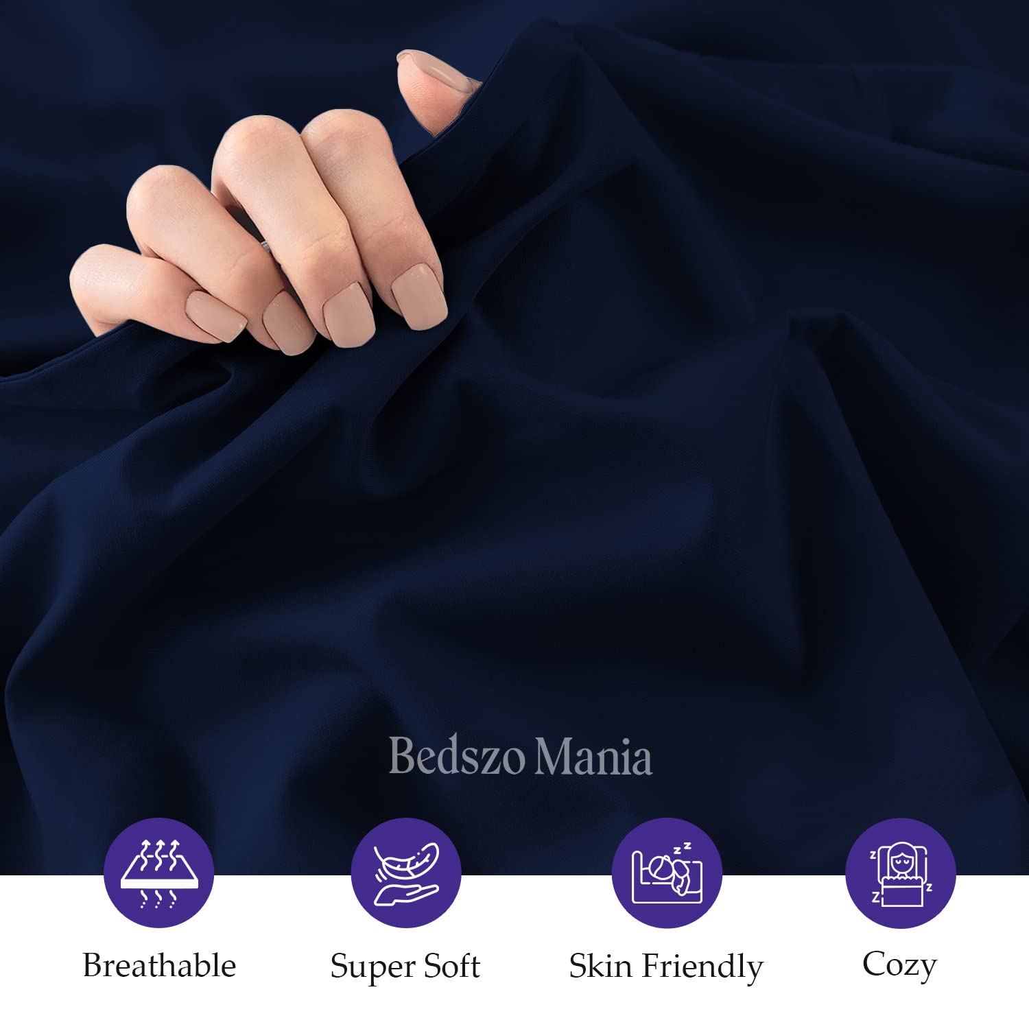 Bedszo Mania Navy Blue Duvet Cover Full/Queen 3 PCs 600 TC Egyptian Cotton Comfy Soft Quilt Cover Breathable & Six Corner Ties (3 PCs Duvet Cover Set in 90"x90" Inch 2 Pillow Shams in Size 20"X30")