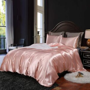 silk like satin bedding hot pink duvet cover set soft lightweight polyester satin comforter cover sexy hotel silky bedding sets queen 1 duvet cover 2 pillowcases (queen, hot pink)