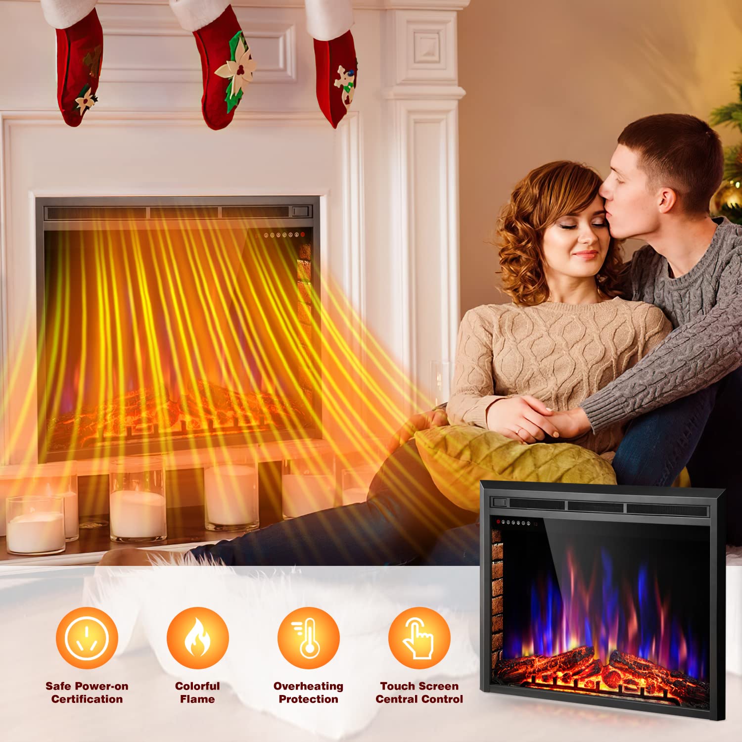 XBeauty 36 Inch Fireplace Inserts Electric Heater with Touch Screen,5 Flame Color & Timer Control,750W-1500W and Remote Control.