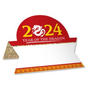 big dot of happiness chinese new year - 2024 year of the dragon tent buffet card - table setting name place cards - set of 24