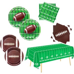 97 pcs football party supplies tableware set football theme party decorations including paper plates napkins cups touchdown tablecloth for football birthday party, 24 guests