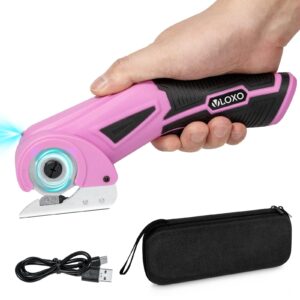 vloxo cordless electric scissors, rechargeable fabric scissors with safety lock, 4.0v rotary cutter multi-cutting tools, cardboard powerful fabric cutter for carpet leather felt with storage box