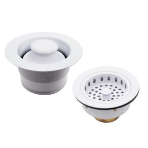 westbrass co2185-50 combo pack 3-1/2" post style large kitchen sink basket strainer and waste disposal drain flange with stopper, powder coat white