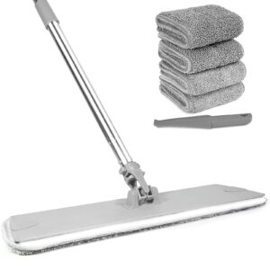 18" professional microfiber mop floor cleaning mop, flat mop with stainless steel handle,4 reusable washable mop pads and mop pads brush,microfiber mop for hardwood (i18 professional microfiber mop)