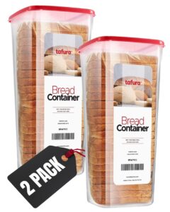 tafura bread container | bread storage container | plastic bread box | bread loaf keeper with red lid | bread saver dispenser, bpa free