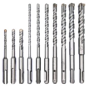 jfogo 10 pieces carbide-tipped sds-plus rotary hammer drill bit set for concrete，brick,block,stone,masonry