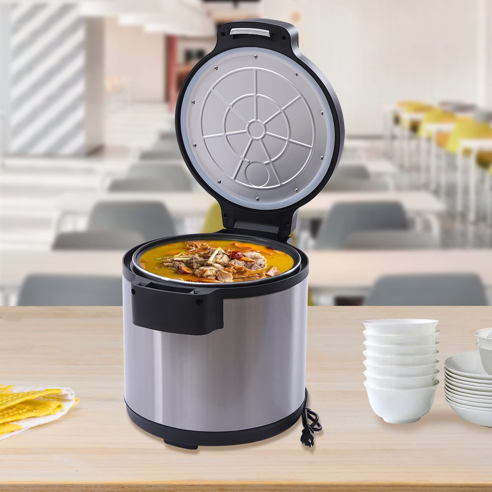 Commercial Electric Rice Warmer, Non-Stick Inner Pot, Efficient Insulation Electric Rice Warmer, Stainless Steel,19 L/20QT-Large, 154.4℉/161.6 ℉, Black (Warm Function only, not a Cooker)