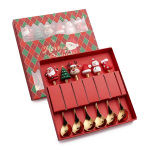 christmas spoon stainless steel christmas tree tea spoon for home, xmas coffee spoon dinner forks dessert spoon stirring spoon ice cream spoon creative tableware gift, holiday party supply (6pcs-b)