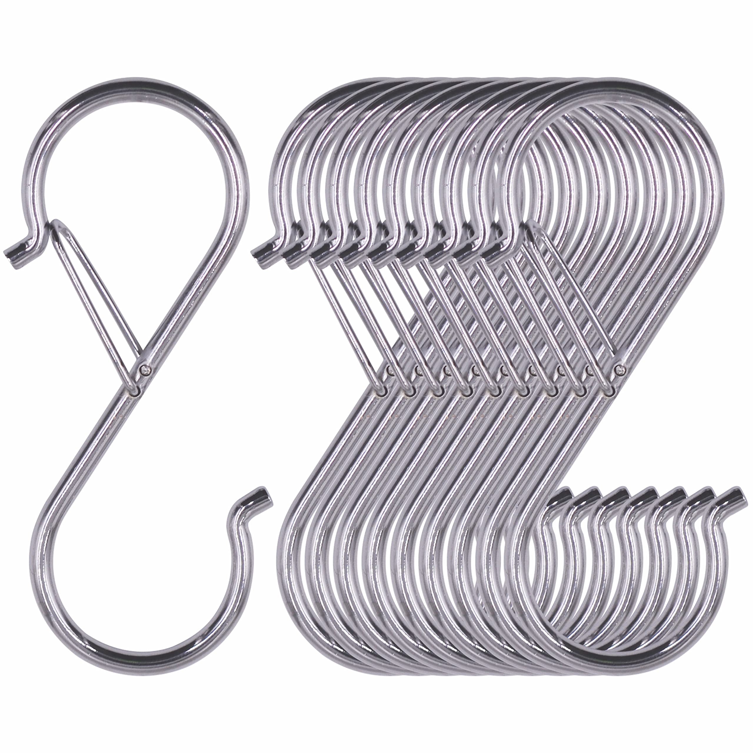 Vantasii 10 Pack S Hooks for Hanging, Rustproof S-Shaped Hook with Safety Buckle Heavy Duty Metal S Hanging Hook for Clothes, Pots, Pans, Kitchen Utensil, Cubicle, Closet Rob, Bags(3.5 inch, Silvery)