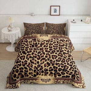 brown leopard print comforter set full size,kids girls woman novelty room decor,abstract wild animal skin down comforter,paisley floral boho bedding set,rustic retro duvet insert,2 pillowcases