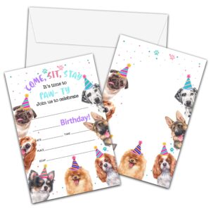 dog puppy birthday invitations with envelopes - puppy doggy birthday party invitation card - it's time to paw-ty fill-in invites cards - cute pet party celebration (20 pack)-24