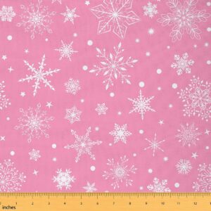 snowflakes print fabric by the yard christmas theme winter symbol stars fabric for kids boys girls dots stripes geometric arts crafts and sewing fabric for quilting sewing diy gift,2 yards,pink