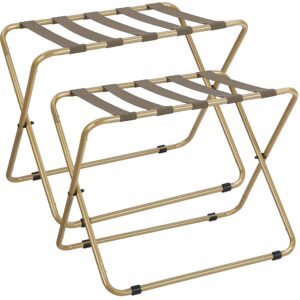 elyken luggage rack for guest room 2 pack, folding suitcase stand, heavy duty 110lbs load bearing easily assemble luggage holder, gold