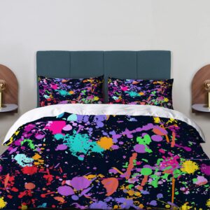 baonews abstract color dark duvet cover set twin size,3 pieces colorful paint splatters art modern bedding set hotel quality 100% cotton comforter cover set with 2 pillowcases(no filler)