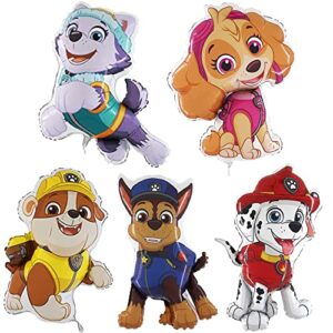 toyland® pack of 5 paw patrol foil balloons - chase, everest, marshall, rubble & skye character foil balloons - kids party balloons