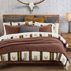 hiend accents toluca canvas western bedding 3 piece super king duvet covet set, cattle brand symbols print, striped cotton rustic cabin lodge bed set, 1 comforter cover, 2 pillowcases