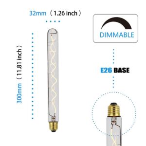 WOPARU Long Test Tube Spiral Vintage Edison Filament Light Bulb，T10/T32 Medium (E26) Standard Base E27，4W 2200K 240LM Dimmable LED Edison Bulb,40W Equivalent Warm White (Clear Glass)