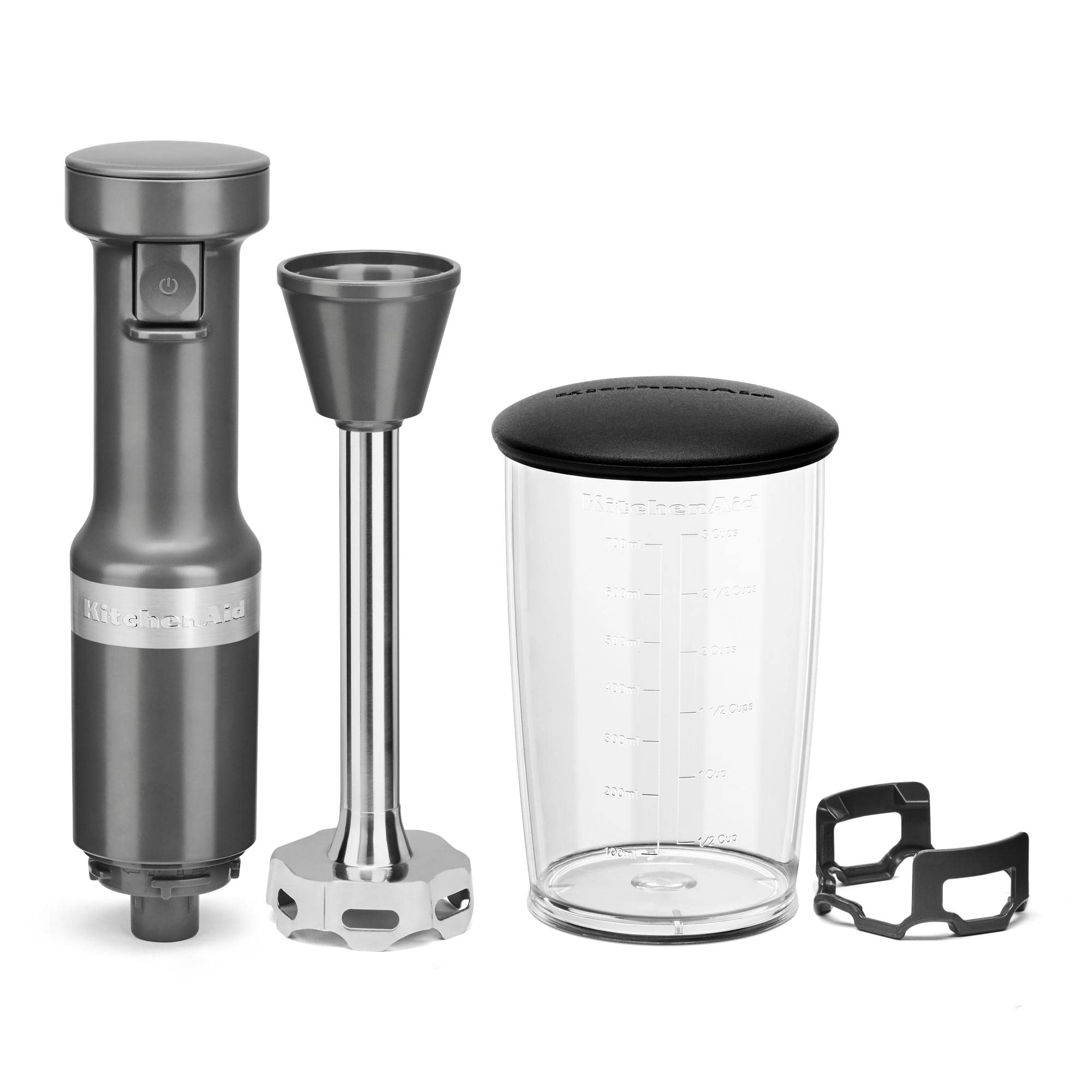 KitchenAid Variable Speed Corded Hand Blender - KHBV53, Matte Charcoal Grey, 8 in & KFC3516CU 3.5 Cup Food Chopper, Contour Silver