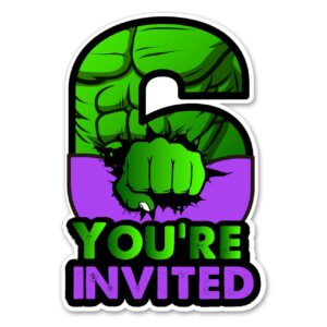 20 super hero 6th birthday party invitations with envelopes double sided green superhero shaped fill-in invitations invites for 6 year old