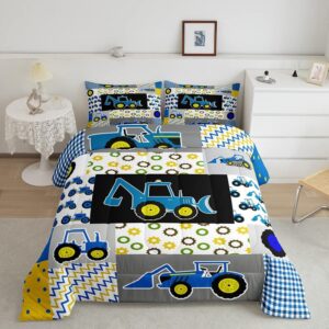 feelyou tractor bedding set cartoon farm equipment trucks blue yellow comforter construction car comforter set for kids adults farm car duvet set soft room decor quilt 2pcs twin size boys