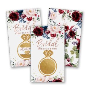 50 pack bridal shower scratch off game，rose wine red flowers bridal lottery card, country wedding, bridal shower, bridal lottery tickets, wedding shower ideas (diamond ring watercolor plants)