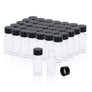 alwsci 1/2 dram glass vials, small liquid sample vial, 2 ml borosilicate glass empty vials with caps, 9-425 black closed top screw caps with pe liner, pack of 100