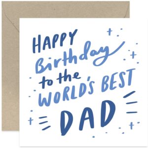 old english co. happy birthday world's best dad card - special birthday wishes greeting card | from son, daughter, children to parent birthday card | blank inside & envelope included (dad)