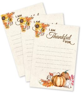 40 thanksgiving i am thankful for fill in gratitude cards- plate setting or activity for familes adults & kids - pumpkins, fall autumn leaves sunflowers decorations supplies made in the usa