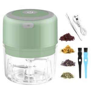 vrupinze electric herb grinder, 3.5 inch large grinders for grinding dry fresh herbs and spice with clear chamber, portable usb charge herb grinder, including clean brush and tweezers, gift box, green