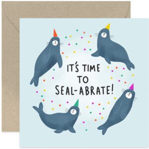 old english co. seal funny birthday card - humorous animal pun card for her or him | congratulations for new job, new home, passed exams, driving test, celebration | blank inside & envelope included