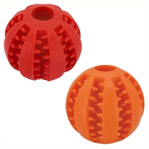 2 pcs non-toxic rubber dog toy ball, 2.75 inch durable & tough rubber dog treat dispensing puzzle ball chew toy & iq training toy for small & medium sized dogs (red & orange)