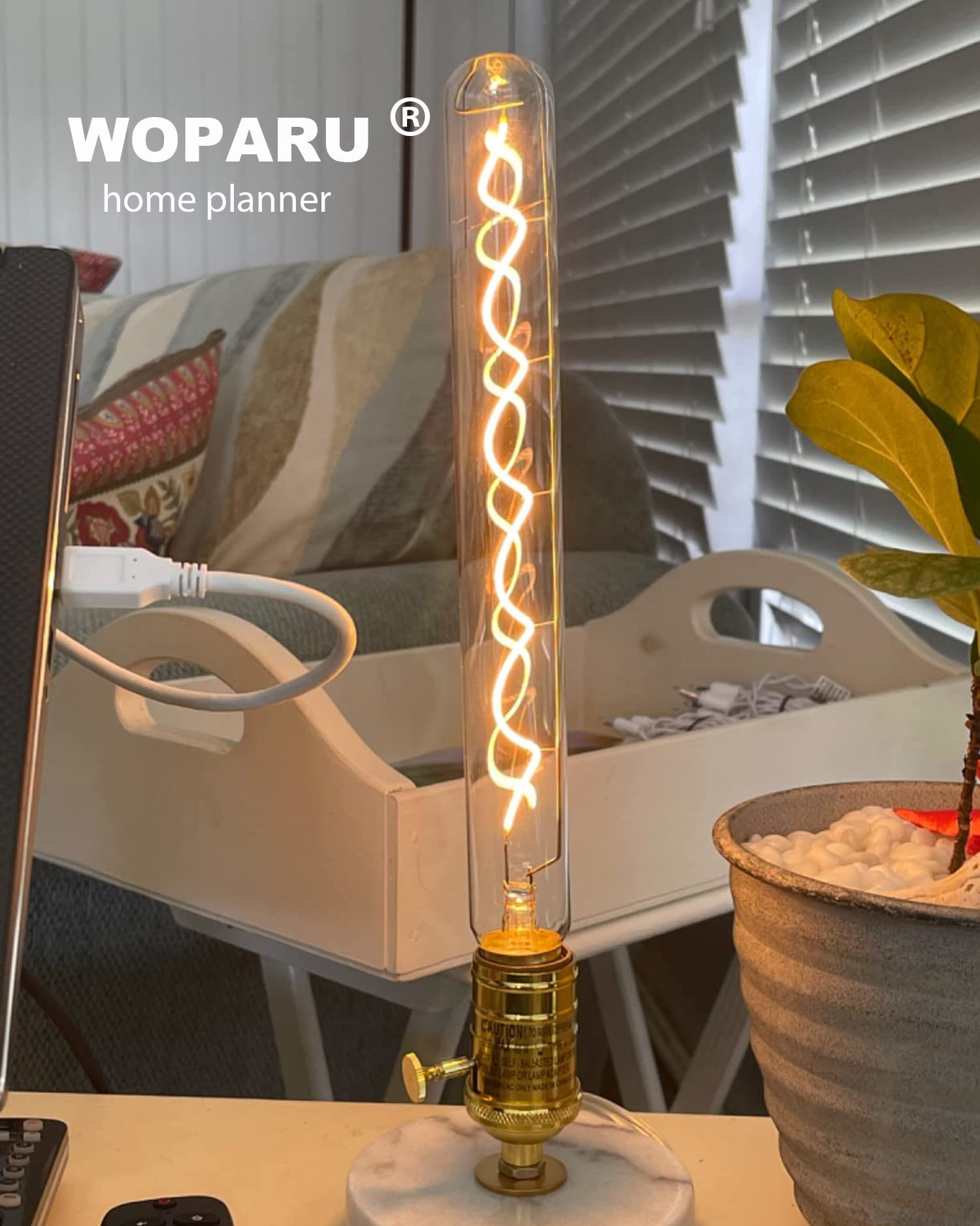 WOPARU Long Test Tube Spiral Vintage Edison Filament Light Bulb，T10/T32 Medium (E26) Standard Base E27，4W 2200K 240LM Dimmable LED Edison Bulb,40W Equivalent Warm White (Clear Glass)