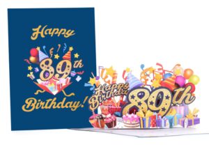 igifts and cards happy 89th blue birthday 3d pop up greeting card – awesome 89 birthday card for woman, man, happy eighty nine birthday gift for mom, dad, wife, husband present, 5" x 7"