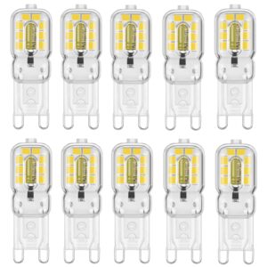 sriomny, g9 led bulb 2w, 20w halogen equivalent, g9 bi pin base, 4000k, natural white, non-dimmable, 360° beam angle bulb ac 120v g9 led bulb transparent housing, 10 pack