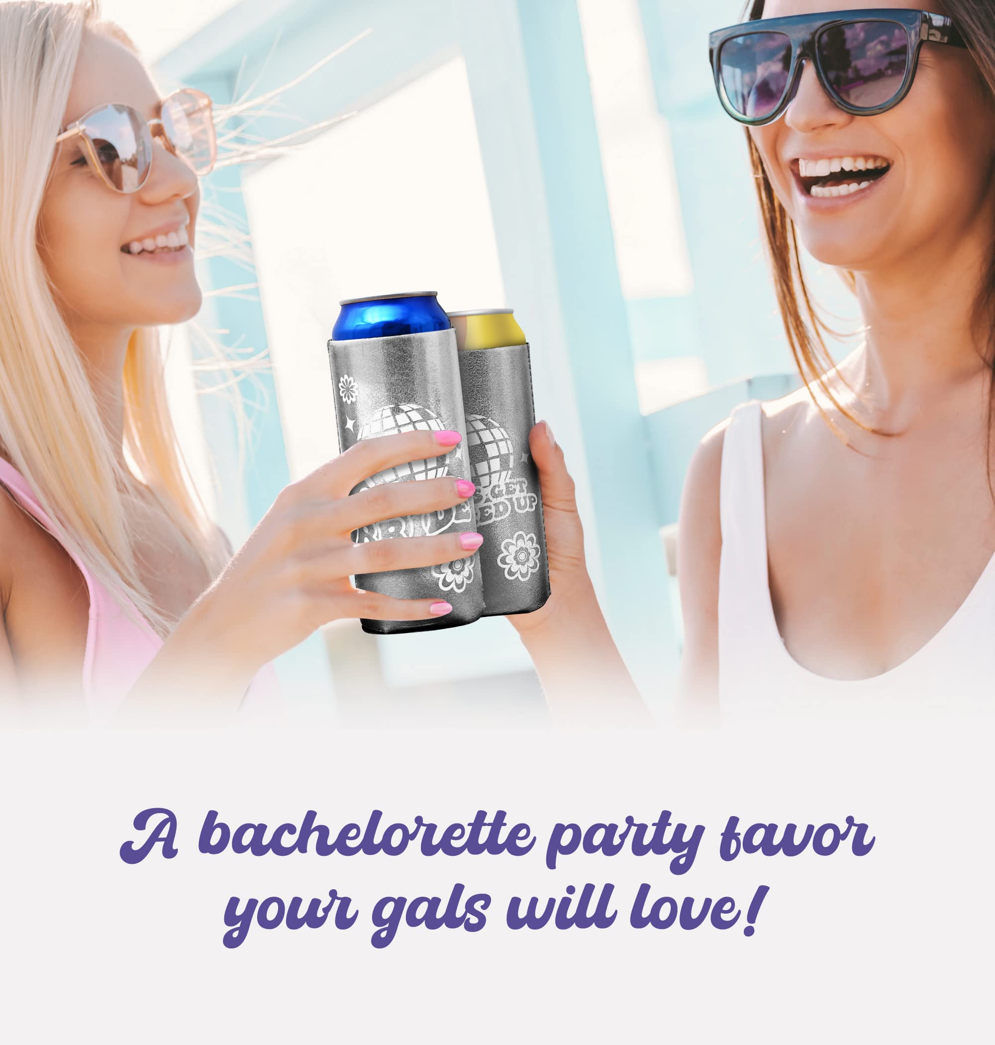 Last Disco Bachelorette Party Coozies Skinny Can {12 Pack} Includes Bride Coozie and 11 Slim Bachelorette Coozies for 70s Bachelorette Party