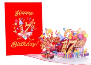 igifts and cards happy 17th red birthday 3d pop up greeting card – awesome 17 birthday card son, daughter, turning seventeen birthday gift granddaughter, grandson, unique fun present, 5" x 7"