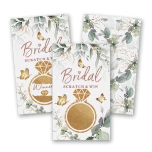 bridal shower scratch off card-50 pack,eucalyptus golden butterfly green garden bride shower lottery game, activities, and ideas, country wedding, bridal lottery tickets, wedding shower ideas